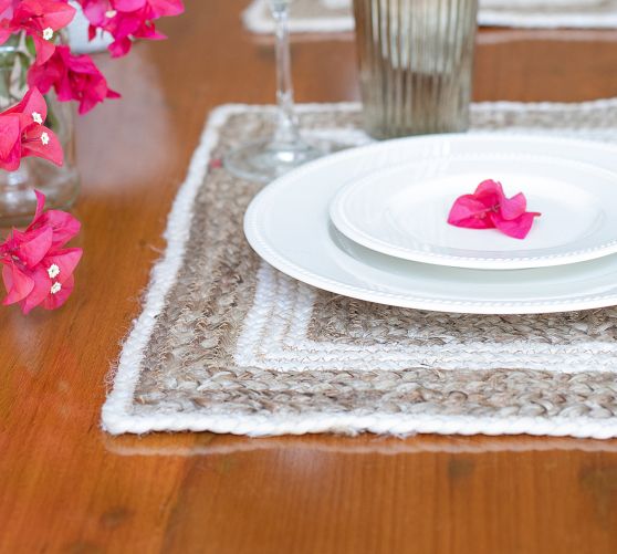 Two-Toned Striped Hand-Braided Jute Placemats - Set of 4 | Pottery Barn