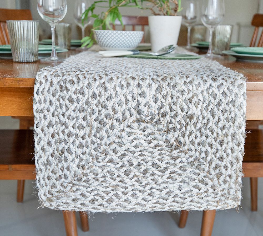 Hand-Braided Mixed Weave Jute Table Runner | Pottery Barn