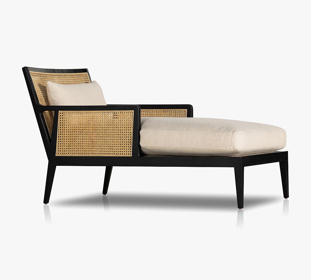 Lisbon Upholstered Cane Chaise Lounge | Pottery Barn