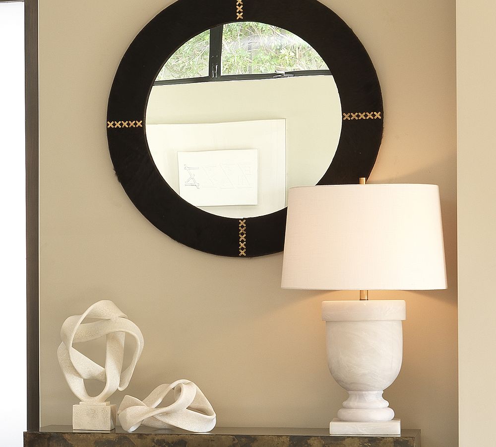 Aaden Round Hide Wall Mirror | Pottery Barn