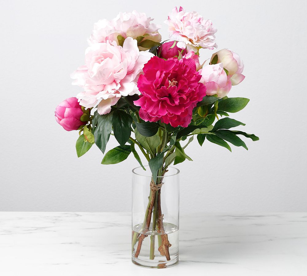 Faux Pink Peony Arrangement In Glass Vase | Pottery Barn