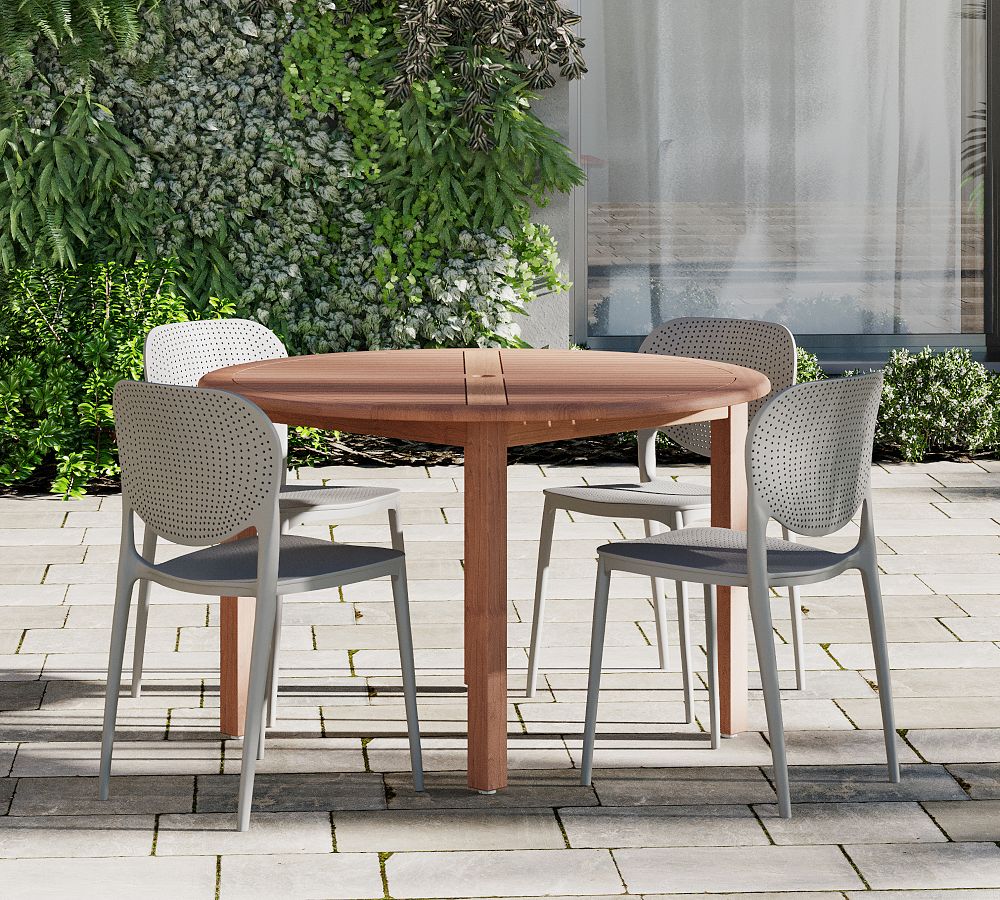 Chambly FSC® Teak Round Dining Table + Side Chair Dining Set | Pottery Barn