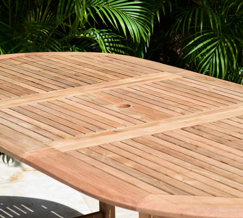 Nassau 9-Piece Teak Oval Dining Table Set | Pottery Barn