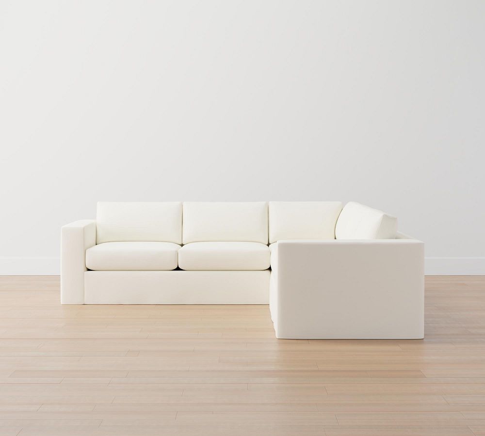 Carmel Square Wide Arm Slipcovered 3-Piece L-Shaped Sectional | Pottery ...