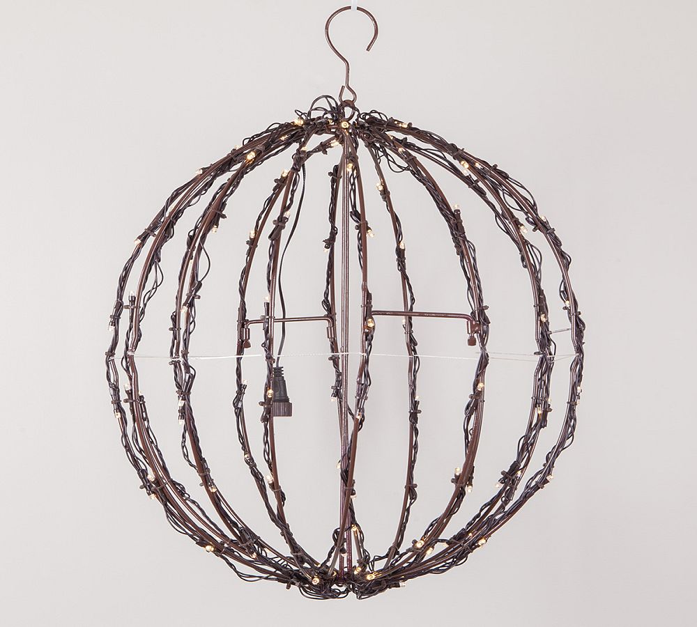 16" Warm White LED Ball With Brown Frame | Pottery Barn