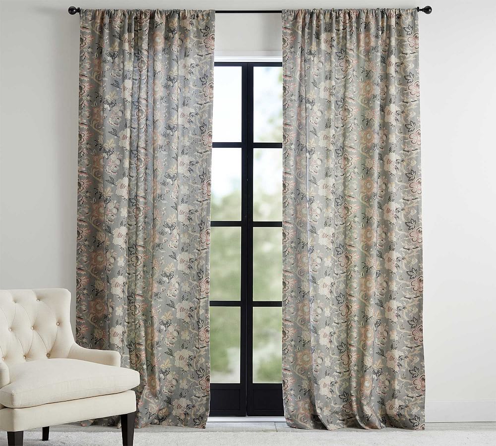 Emmaline Print Linen/Cotton Rod Pocket Curtain | Pottery Barn