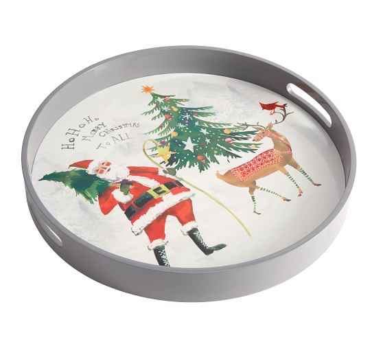 Jolly Santa Handcrafted Serving Tray | Pottery Barn