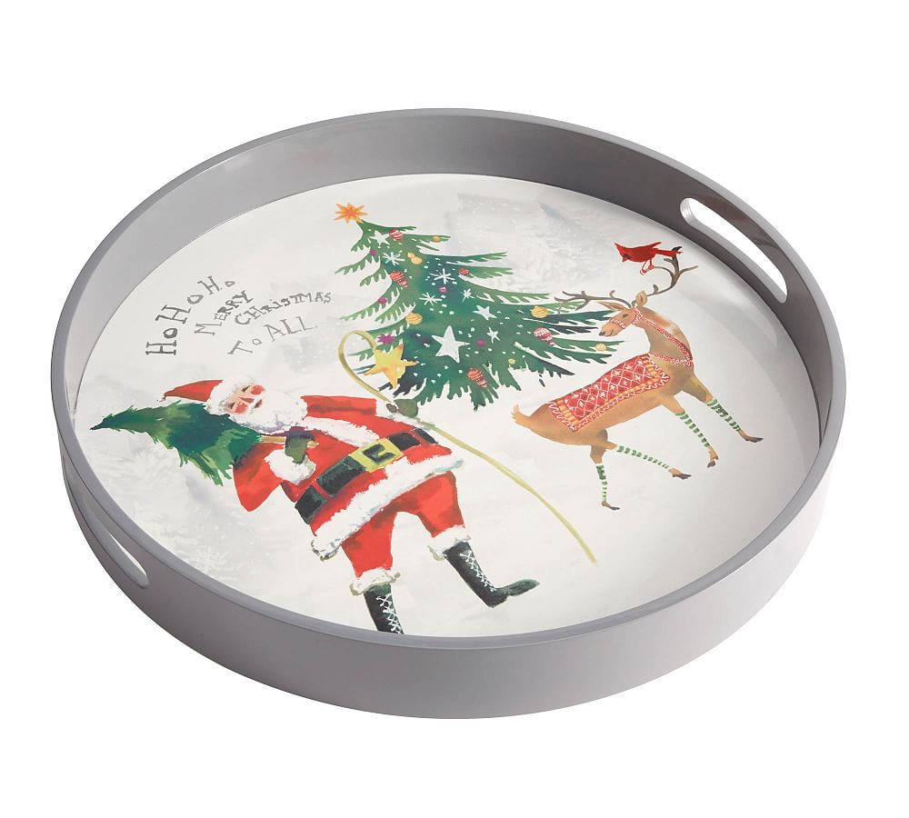 Jolly Santa Handcrafted Serving Tray | Pottery Barn
