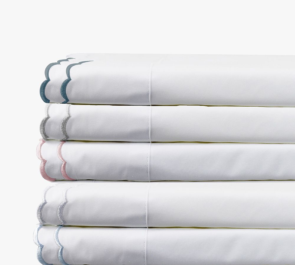 Maci Double Scalloped Percale Embroidered Sheet Set | Pottery Barn