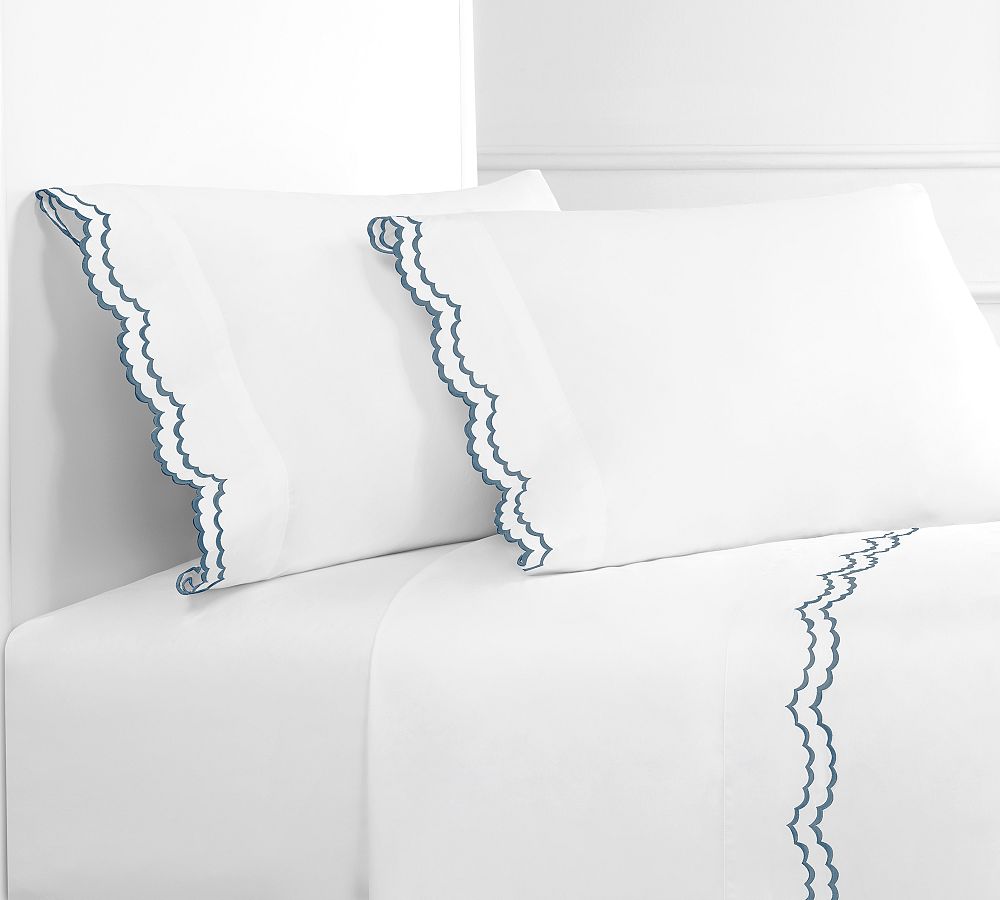 Maci Double Scalloped Percale Embroidered Sheet Set | Pottery Barn
