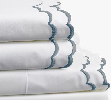 Maci Double Scalloped Percale Embroidered Sheet Set | Pottery Barn