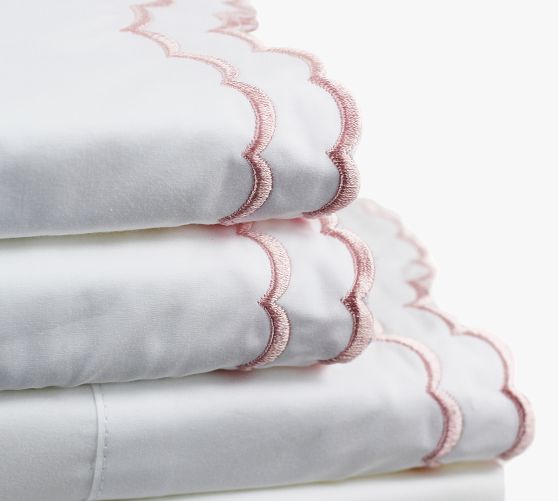 Maci Double Scalloped Percale Embroidered Sheet Set | Pottery Barn