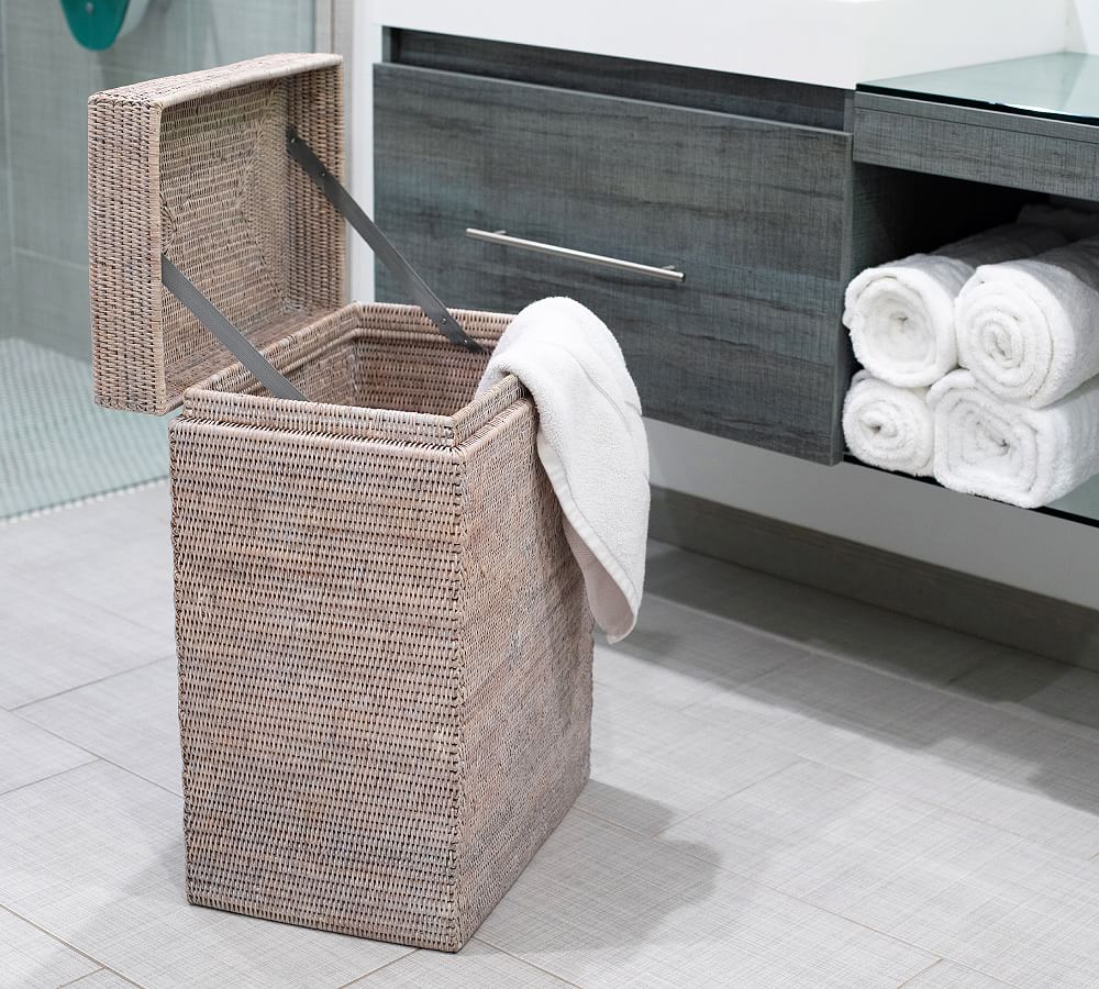 Tava Handwoven Rattan Rectangular Hinged Hamper | Pottery Barn