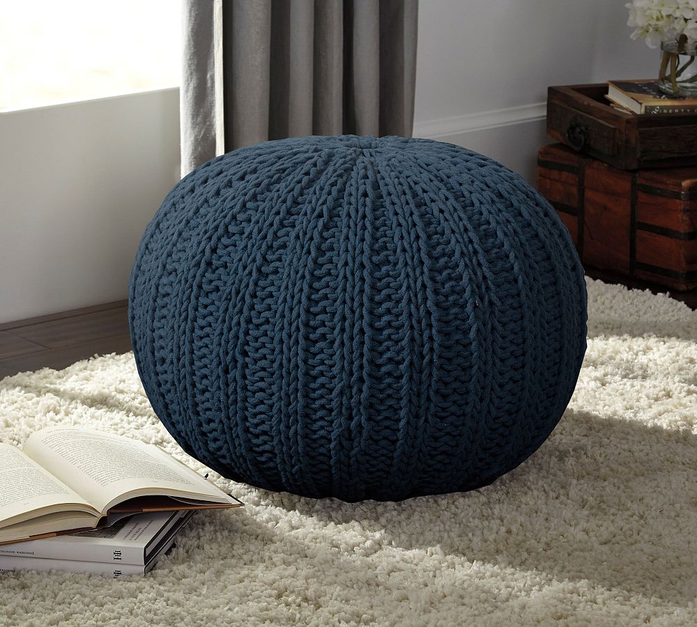 Handknit Cotton Sweater Pouf | Pottery Barn