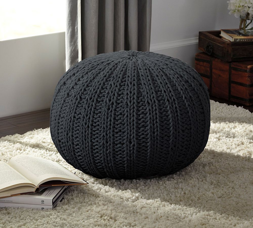 Handknit Cotton Sweater Pouf | Pottery Barn
