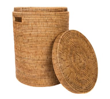 Tava Handwoven Rattan Round Hamper | Pottery Barn