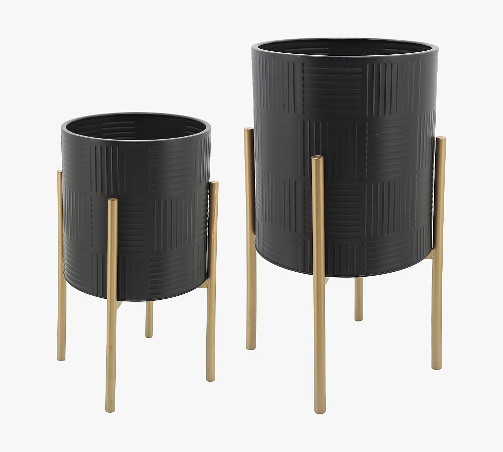 Bella Patterned Raised Planters with Gold Stand - Set of 2 | Pottery Barn