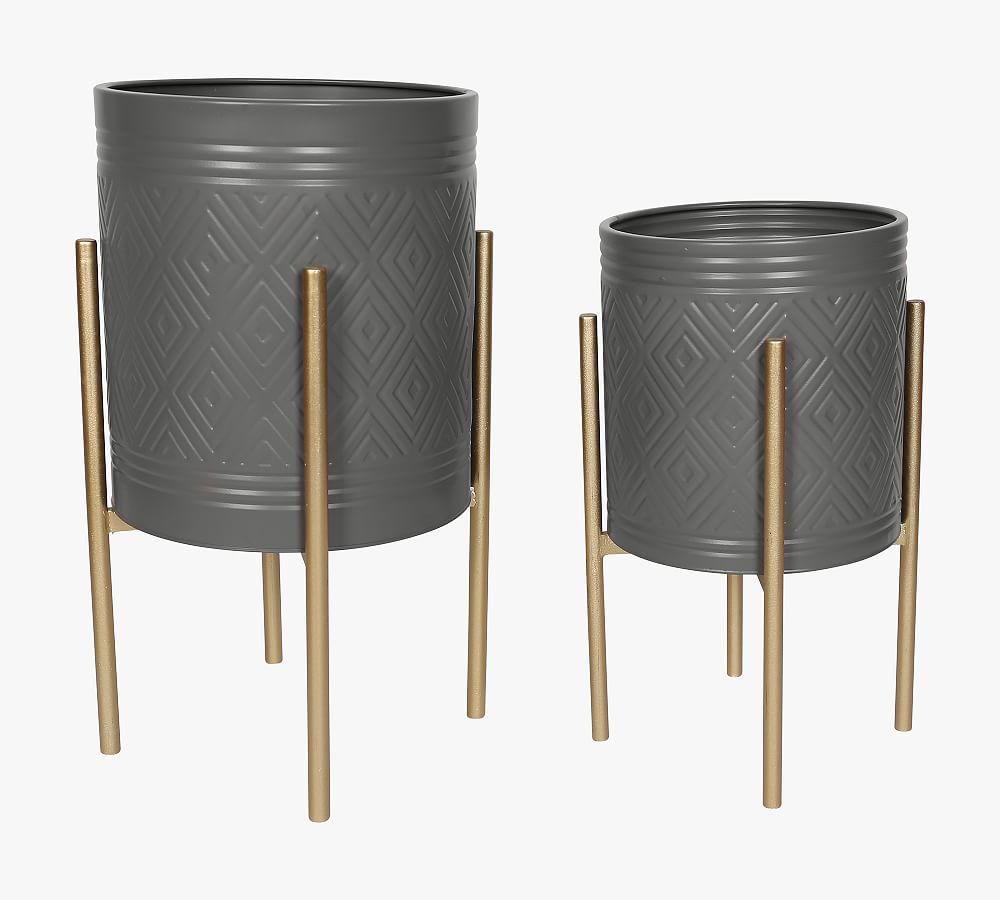 Bella Patterned Raised Planters with Gold Stand - Set of 2 | Pottery Barn