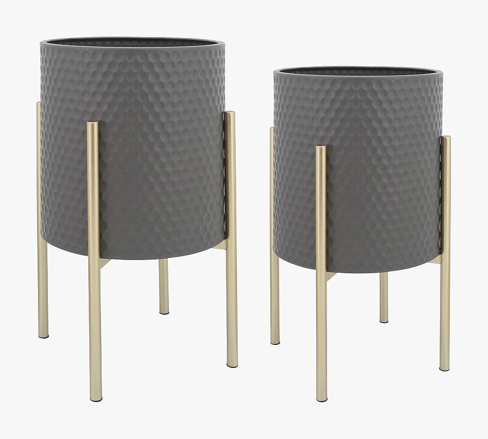 Bella Patterned Raised Planters with Gold Stand - Set of 2 | Pottery Barn