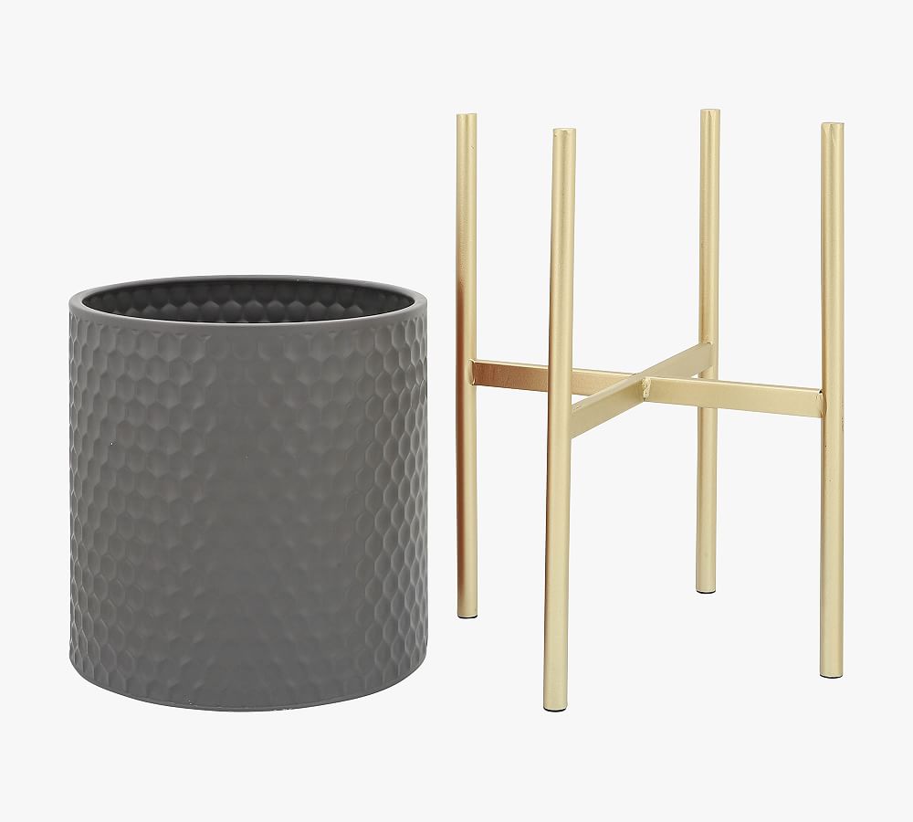 Bella Patterned Raised Planters with Gold Stand - Set of 2 | Pottery Barn