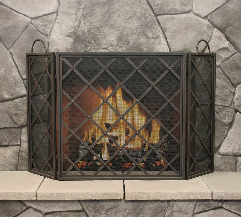 Iron Weave Tri-Panel Fireplace Screens | Pottery Barn