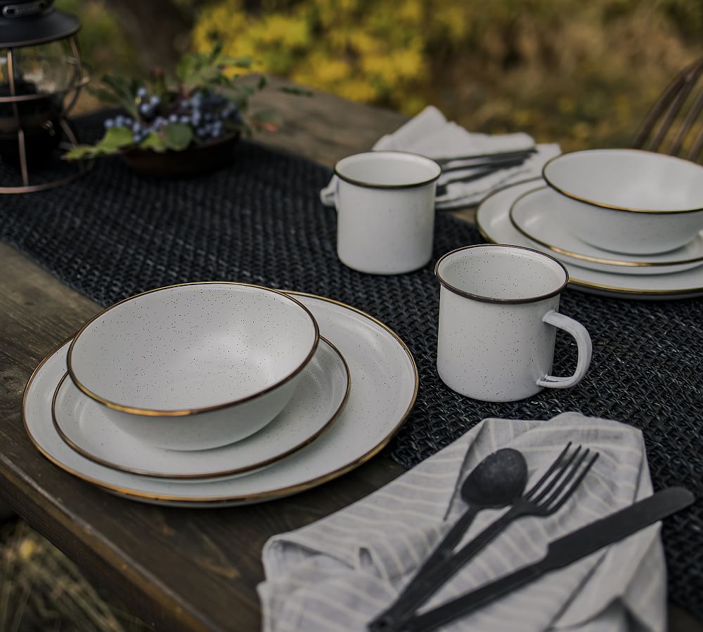 Rim Enamel 8-Piece Dinnerware Set | Pottery Barn