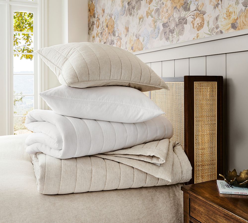 European Flax Linen/Cotton Channel Stitch Quilt | Pottery Barn