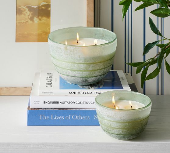 Etched Frosted Glass Scented Candle - Fig & Sandalwood | Pottery Barn