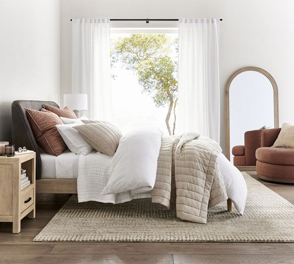 European Flax Linen/Cotton Channel Stitch Quilt | Pottery Barn