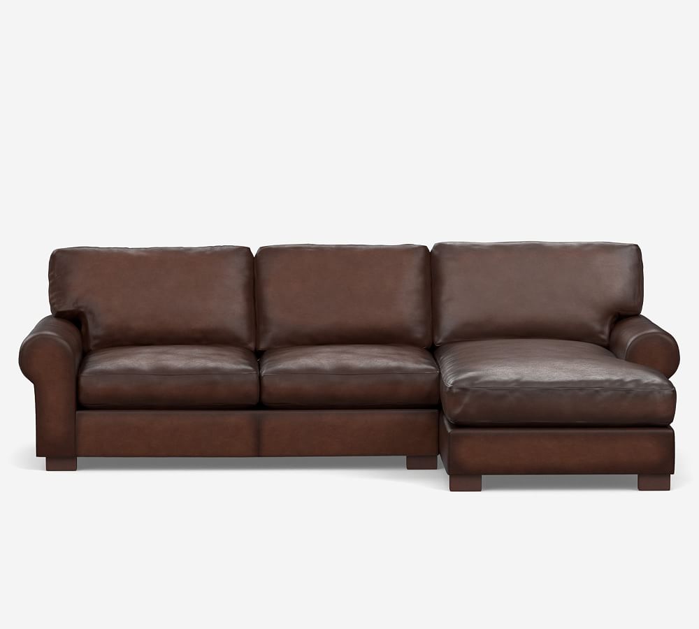 Turner Roll Arm Leather Sofa Chaise Sectional | Pottery Barn