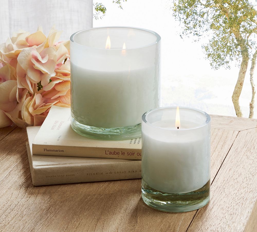 Hammered Glass Scented Candle - Bergamot & White Oak | Pottery Barn