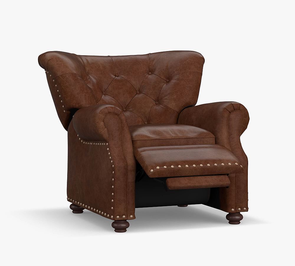Lansing Tufted Leather Recliner with Nailheads | Pottery Barn