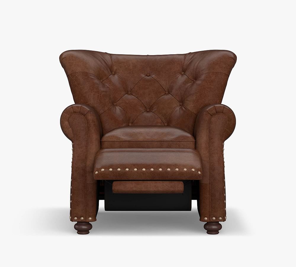 Lansing Tufted Leather Recliner with Nailheads | Pottery Barn
