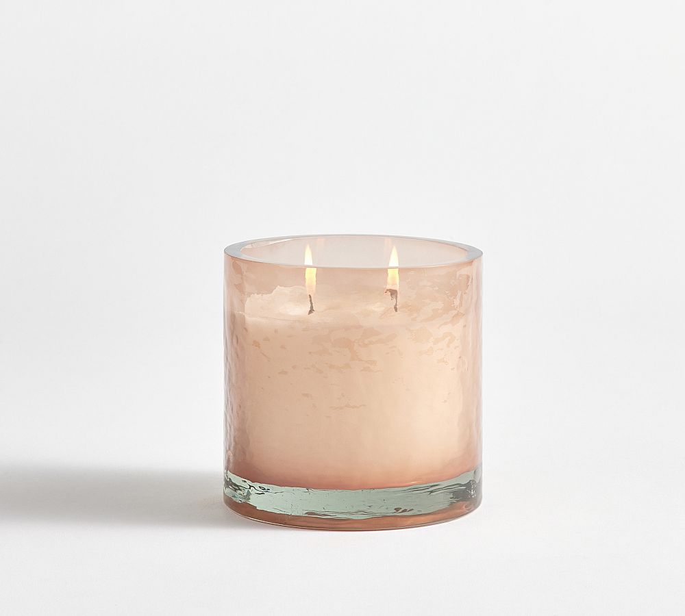 Hammered Glass Scented Candle - Bergamot & White Oak | Pottery Barn
