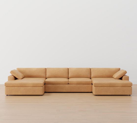 Dream Square Wide Arm Leather U-Shaped Double Wide Sofa Chaise ...