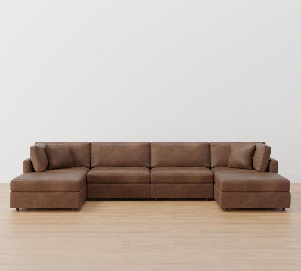 Modular Square Arm Leather 6-Piece U-Shaped Sectional | Pottery Barn