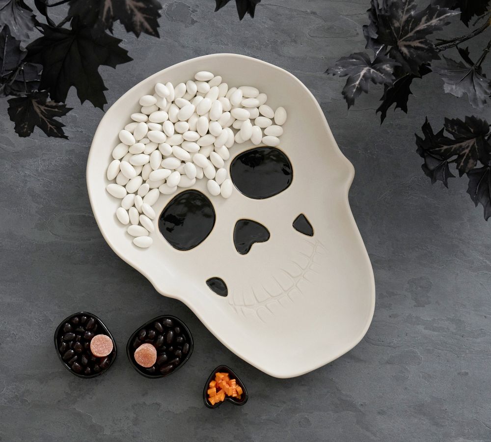 Figural Skull Stoneware Condiment Server | Pottery Barn