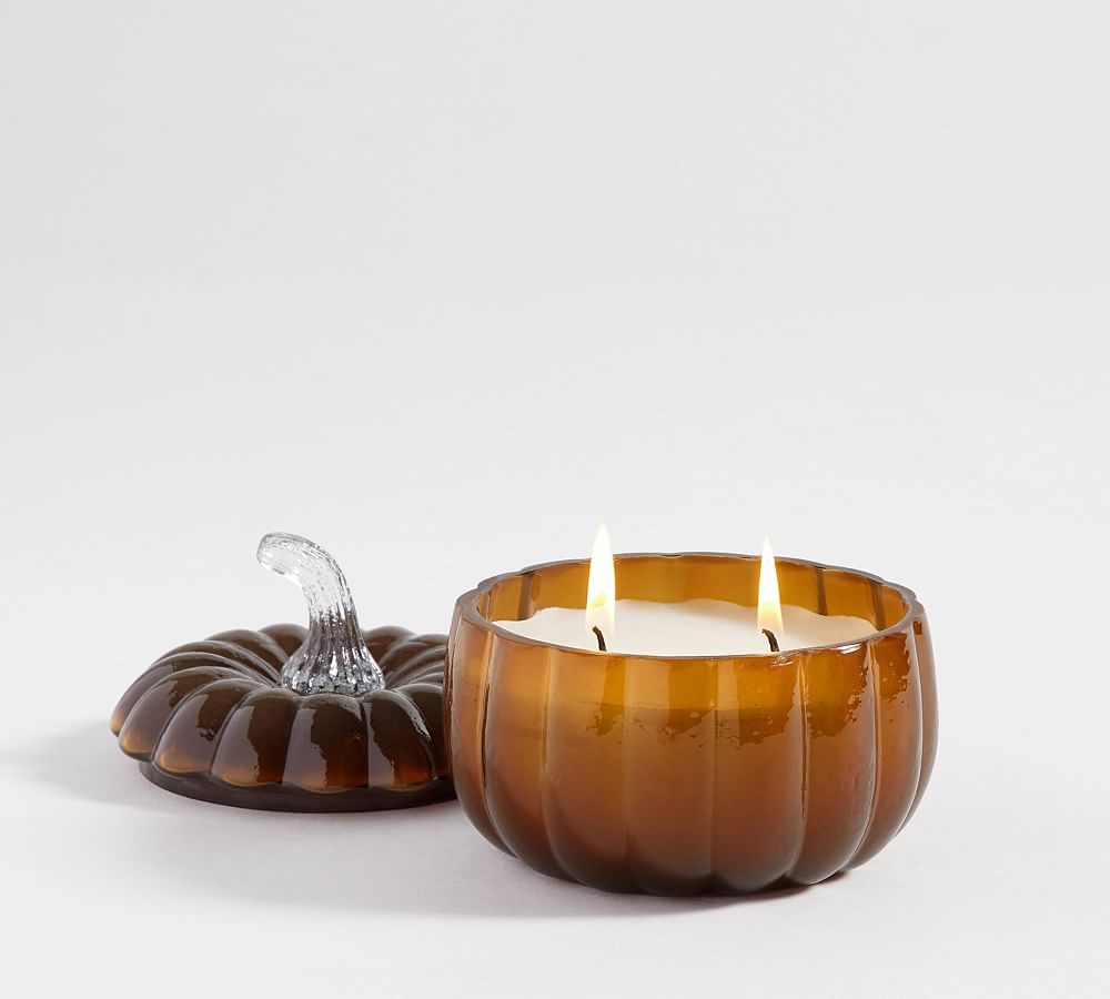Handcrafted Pumpkin Lidded Recycled Glass Candles - Harvest Spice ...