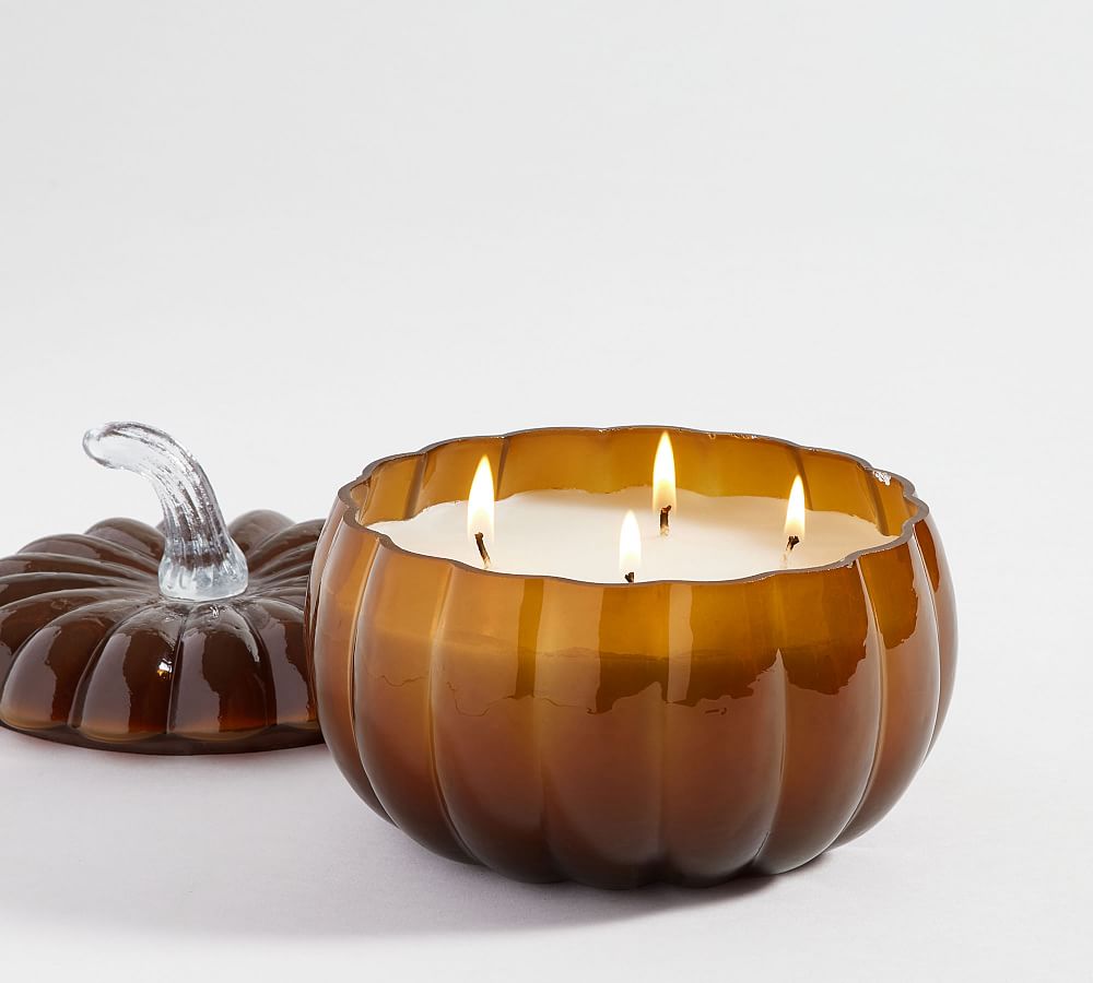 Handcrafted Pumpkin Lidded Recycled Glass Candles - Harvest Spice ...