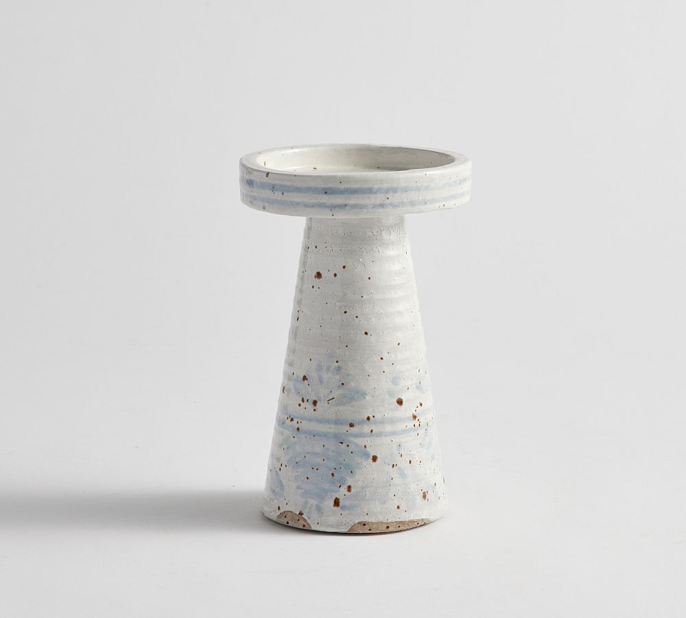 Chambray Patterned Handcrafted Ceramic Pillar Candleholder | Pottery Barn