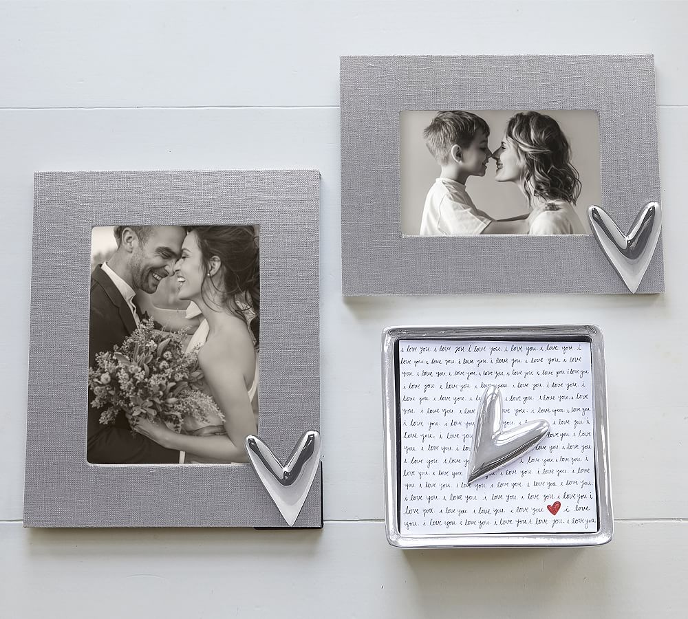 Linen Picture Frame with Silver Heart | Pottery Barn