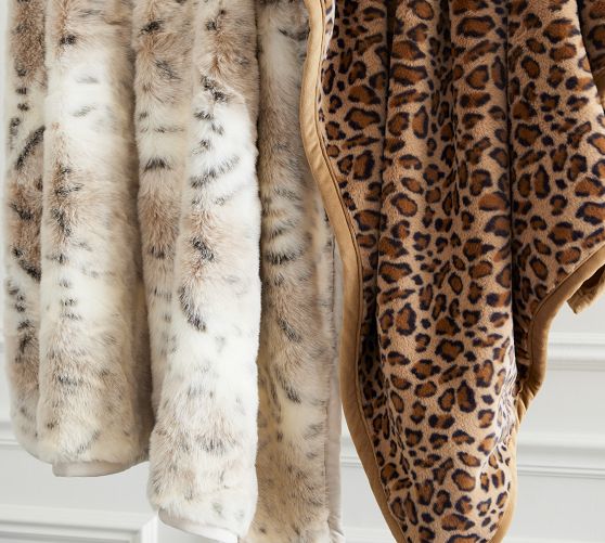 Faux Fur Snow Leopard Throw Blanket | Pottery Barn