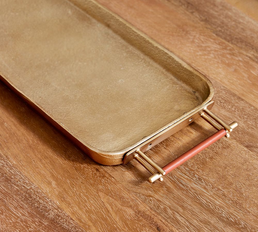 Handcrafted Beltic Brass & Leather Tray | Pottery Barn
