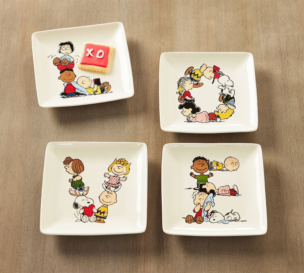 Peanuts™ Love Stoneware Appetizer Plates - Set of 4 | Pottery Barn
