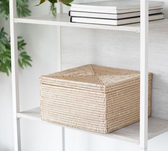 Tava Handwoven Rattan Square Storage Box With Lid | Pottery Barn