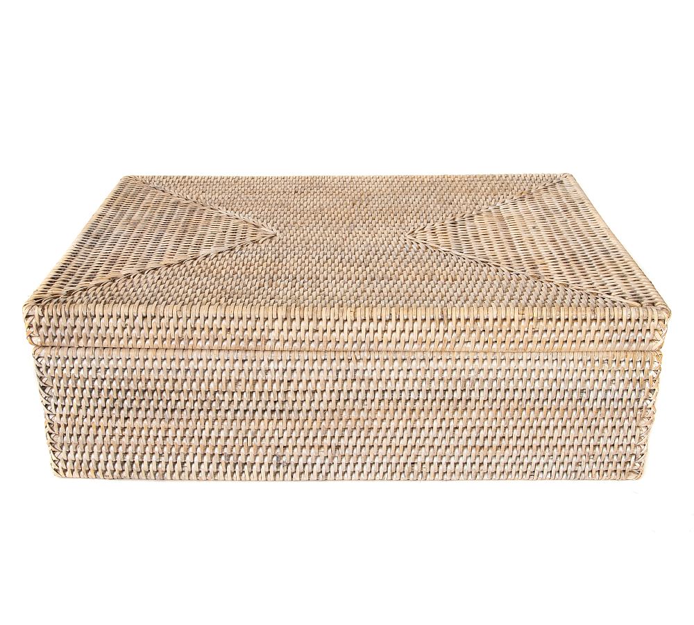 Tava Handwoven Rattan Flat Legal File Storage Box With Lid | Pottery Barn