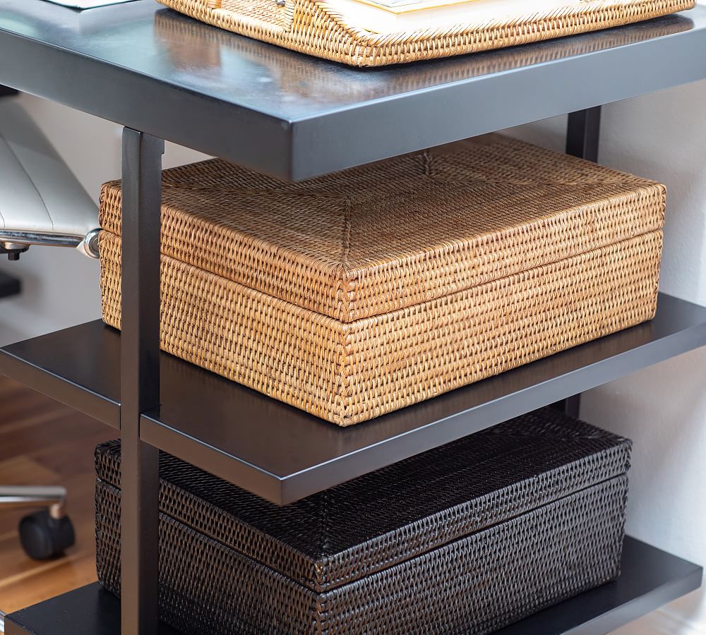 Tava Handwoven Rattan Flat Legal File Storage Box With Lid | Pottery Barn