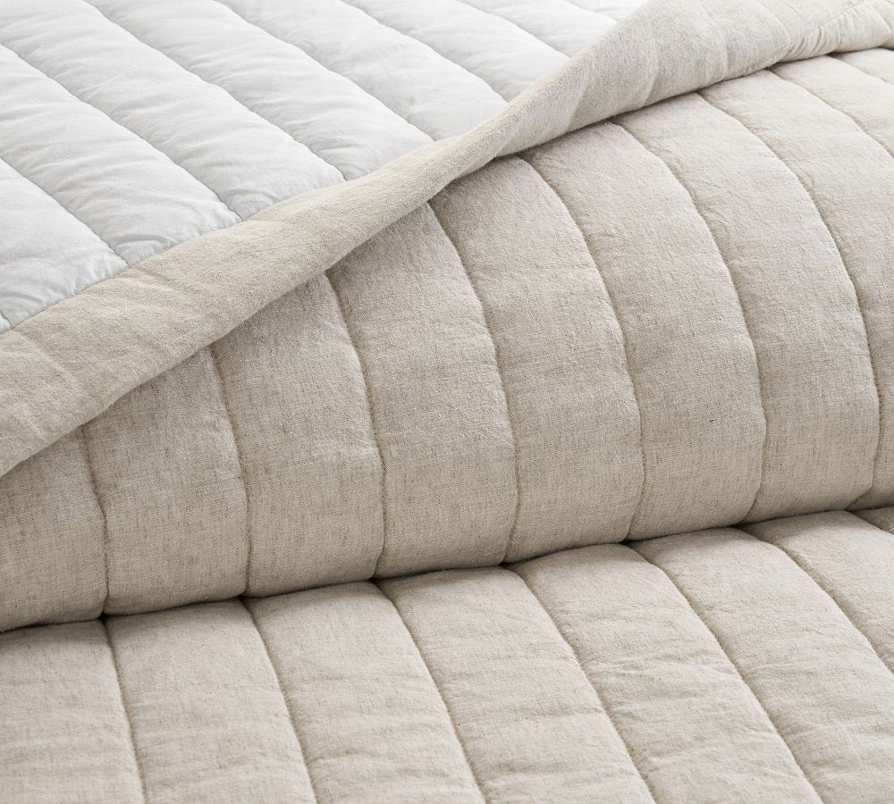 European Flax Linen/Cotton Channel Stitch Quilt | Pottery Barn