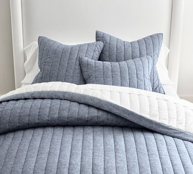 European Flax Linen/Cotton Channel Stitch Quilt | Pottery Barn