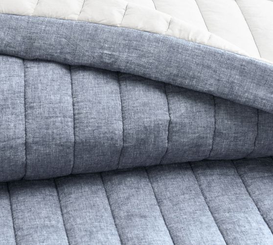 European Flax Linen/Cotton Channel Stitch Quilt | Pottery Barn